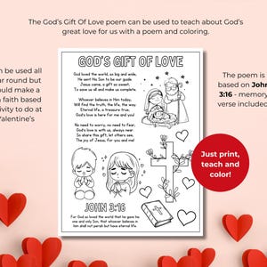 John 3:16 Printable Coloring Page, Valentine's Day Bible Activity, God ...