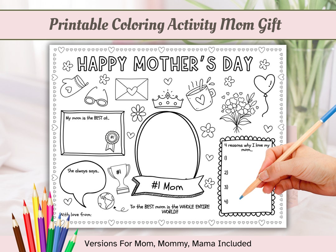 Happy Mother's Day Coloring Card Page, Thank You Mom Gift From Kids ...