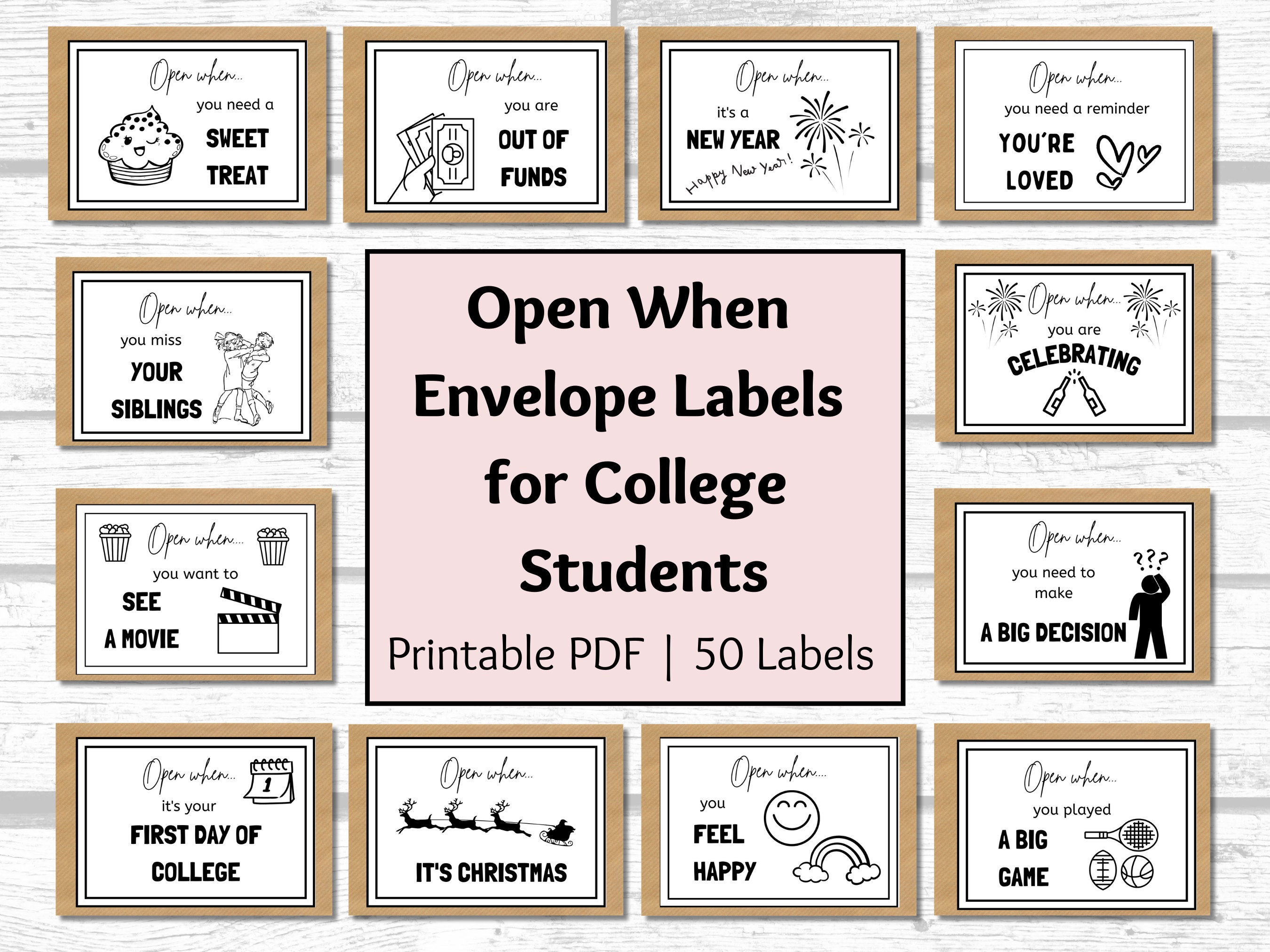 Open When Envelopes for College Students, Printable, Open When ...