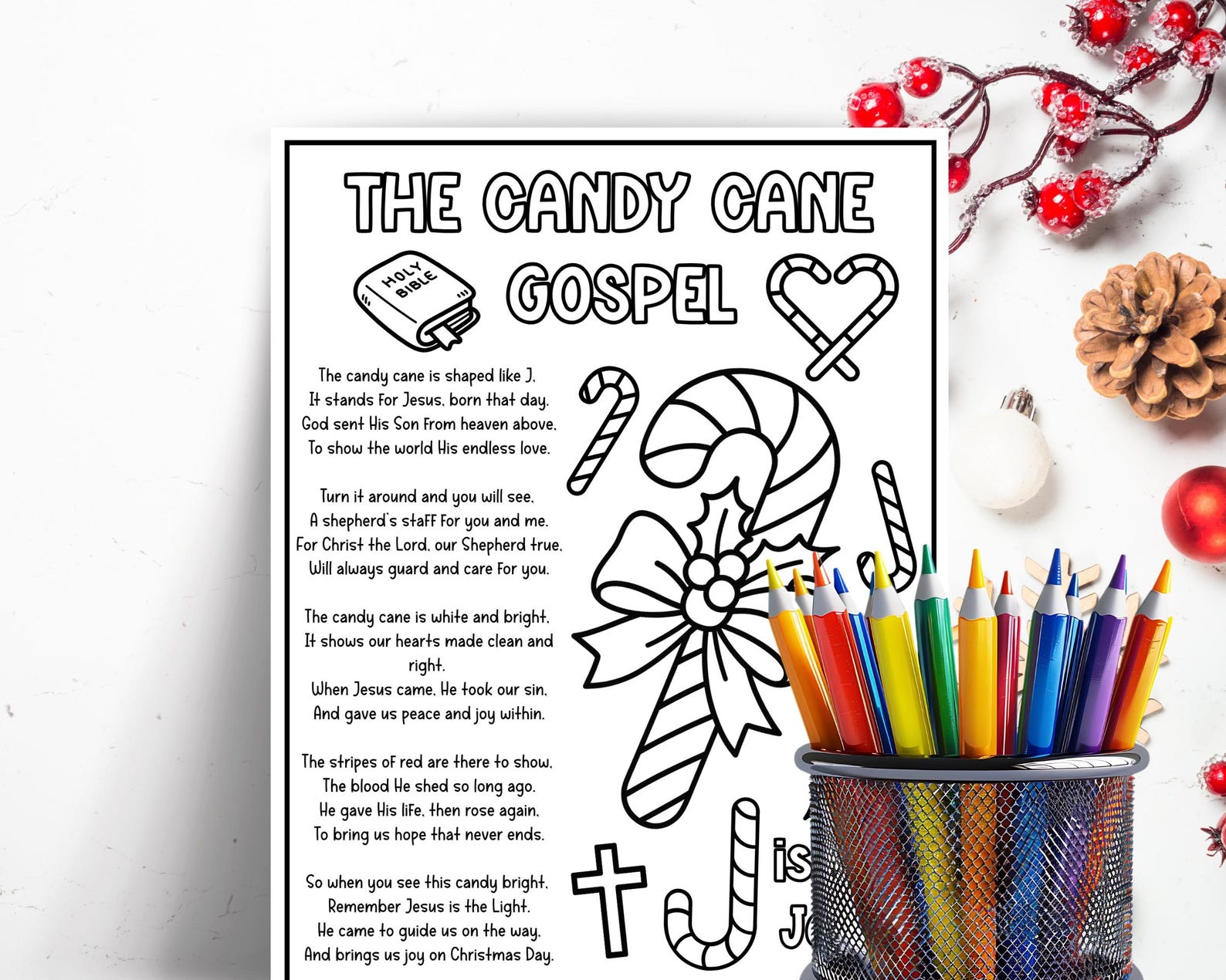 Candy Cane Bible Lesson Coloring Page, Candy Cane Poem Craft, Christmas ...