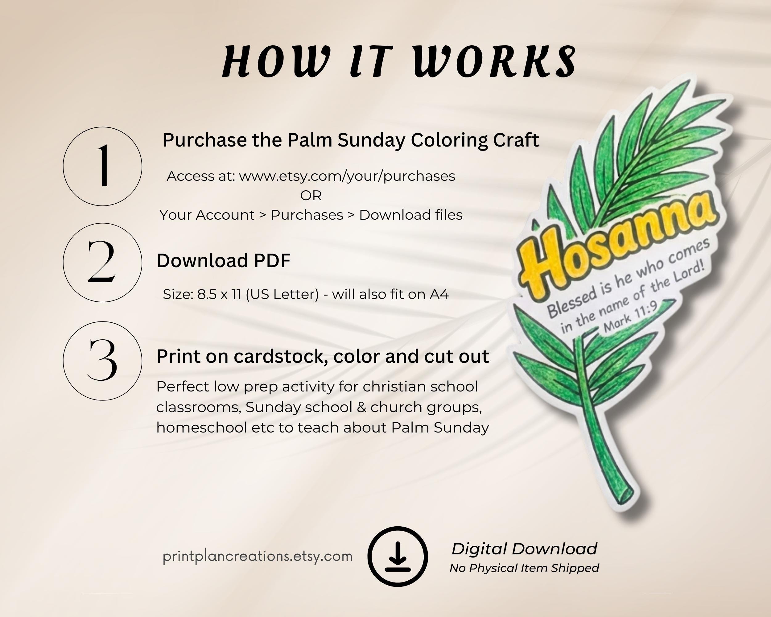 Palm Sunday Craft for Kids, Printable Palm Sunday Bible Craft, Easter ...