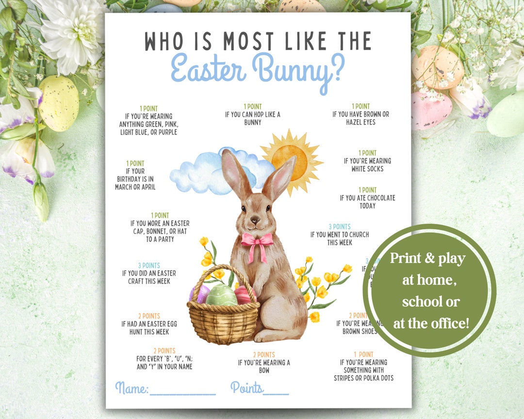 Easter Bunny Game Printable, Icebreaker Game, Who is Most Like the ...
