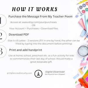 End of School Year Poem Gift From Teacher to Student, Handprint Art ...