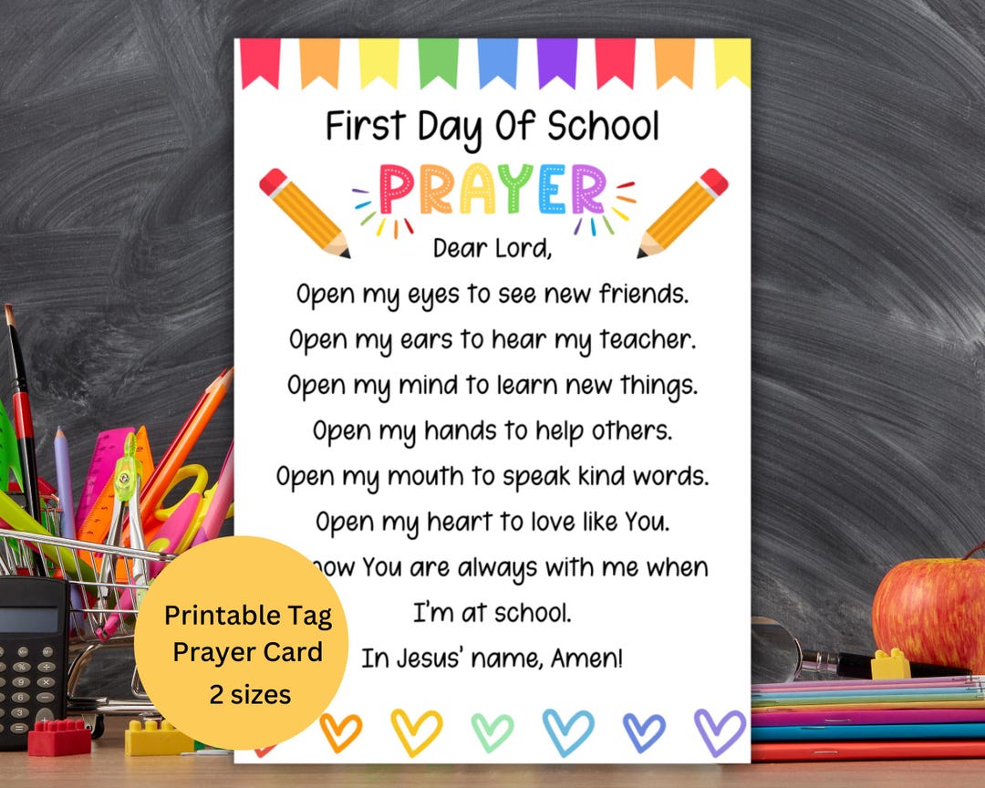 First Day of School Prayer Tag Printable, Back to School Prayer, Gift ...