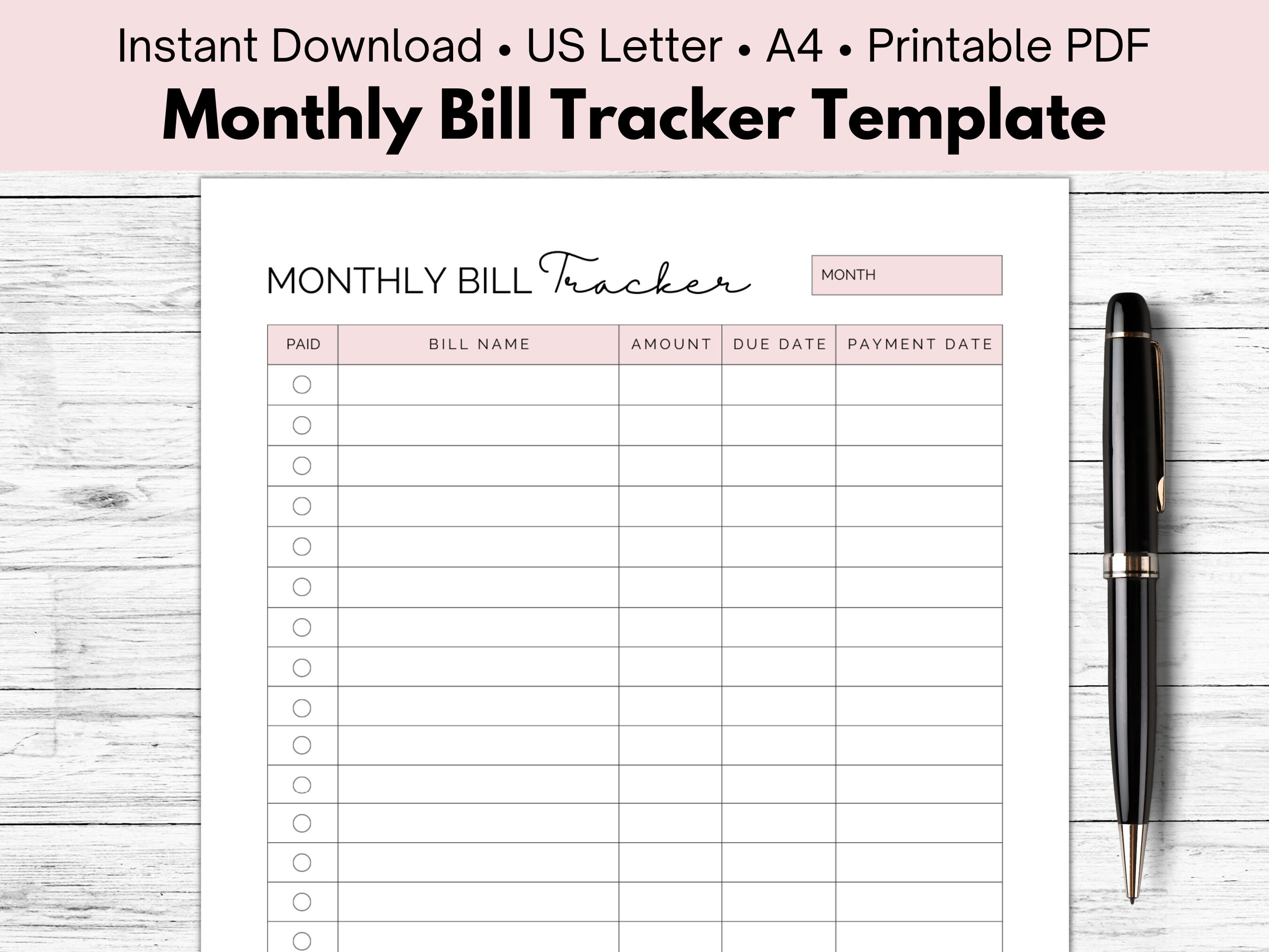 Monthly Bill Tracker Printable Payment Tracker Template Monthly Budget ...