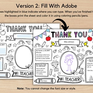 Editable Teacher Appreciation Printable Coloring Page, Card, Thank You ...