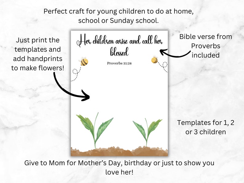 Mother's Day Bible Craft, Proverbs 31:28, Printable Mom Flower ...