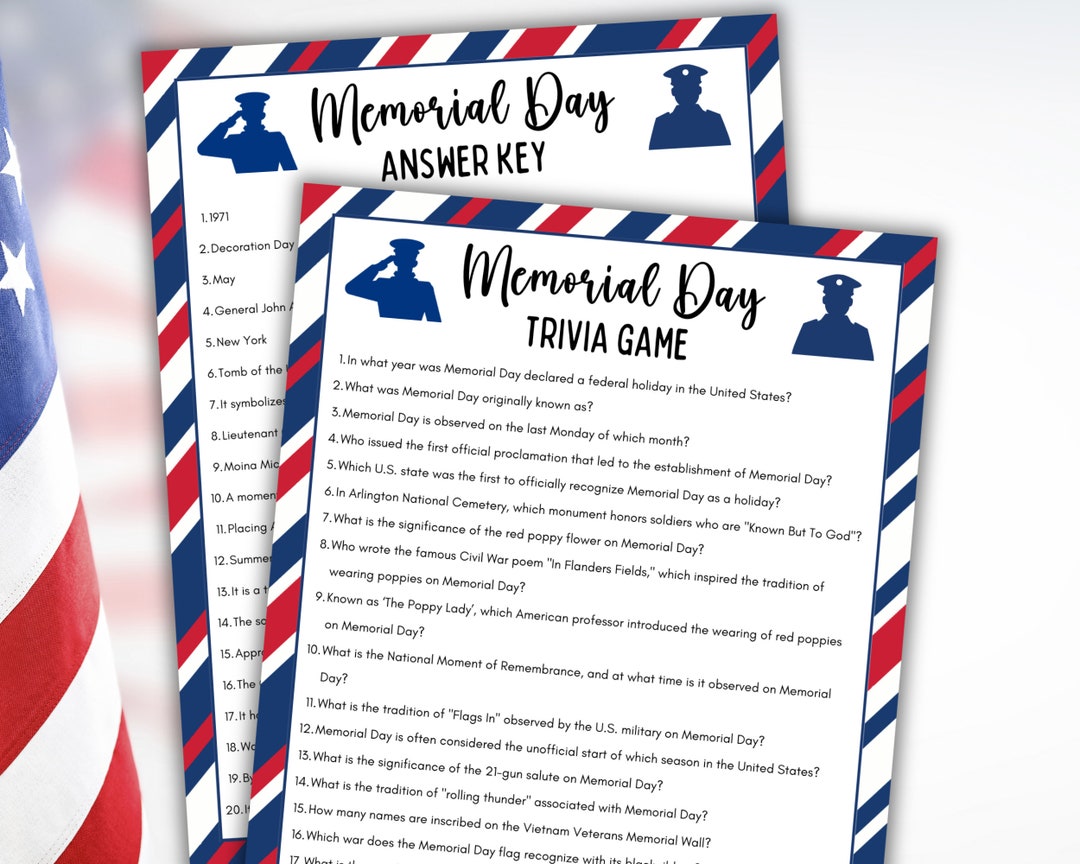 Memorial Day Trivia Game, Printable Trivia Questions & Answers, Quiz ...
