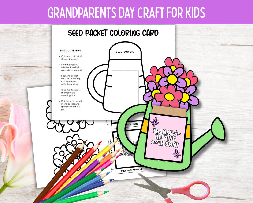 Grandparents Day Craft Printable, Watering Can Seed Packet Gift, Flower ...