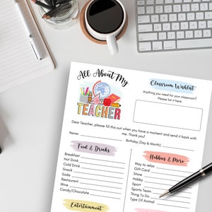 All About My Teacher Printable Questionnaire, All About Me Template ...