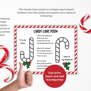 Candy Cane Poem Thumbprint Art, Legend of the Candy Cane Bible Lesson ...