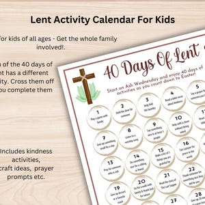 40 Days of Lent Countdown Calendar, Lenten Activities for Kids, Holy ...