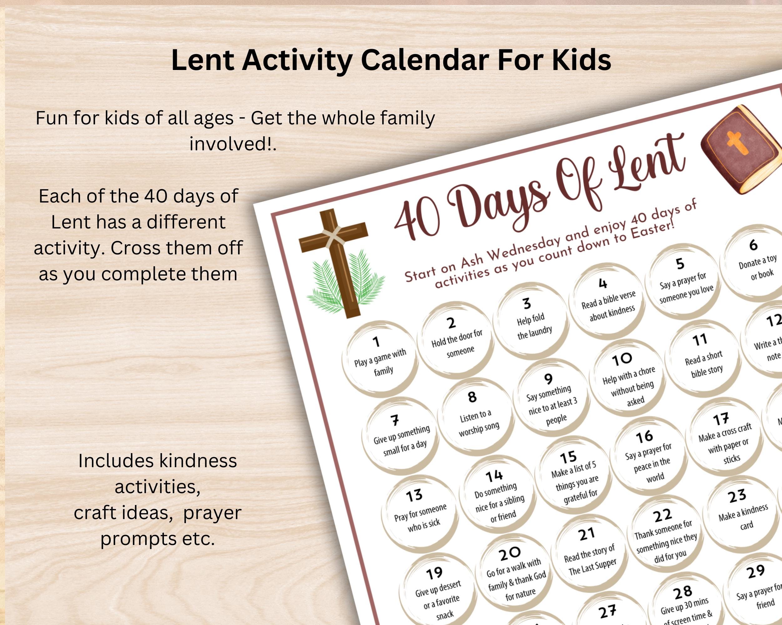 40 Days of Lent Countdown Calendar, Lenten Activities for Kids, Holy ...