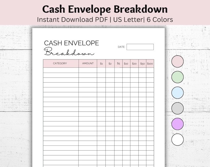 Cash Stuffing BILL BREAKDOWN SHEET Printable Bill Breakdown Pdf Digital ...