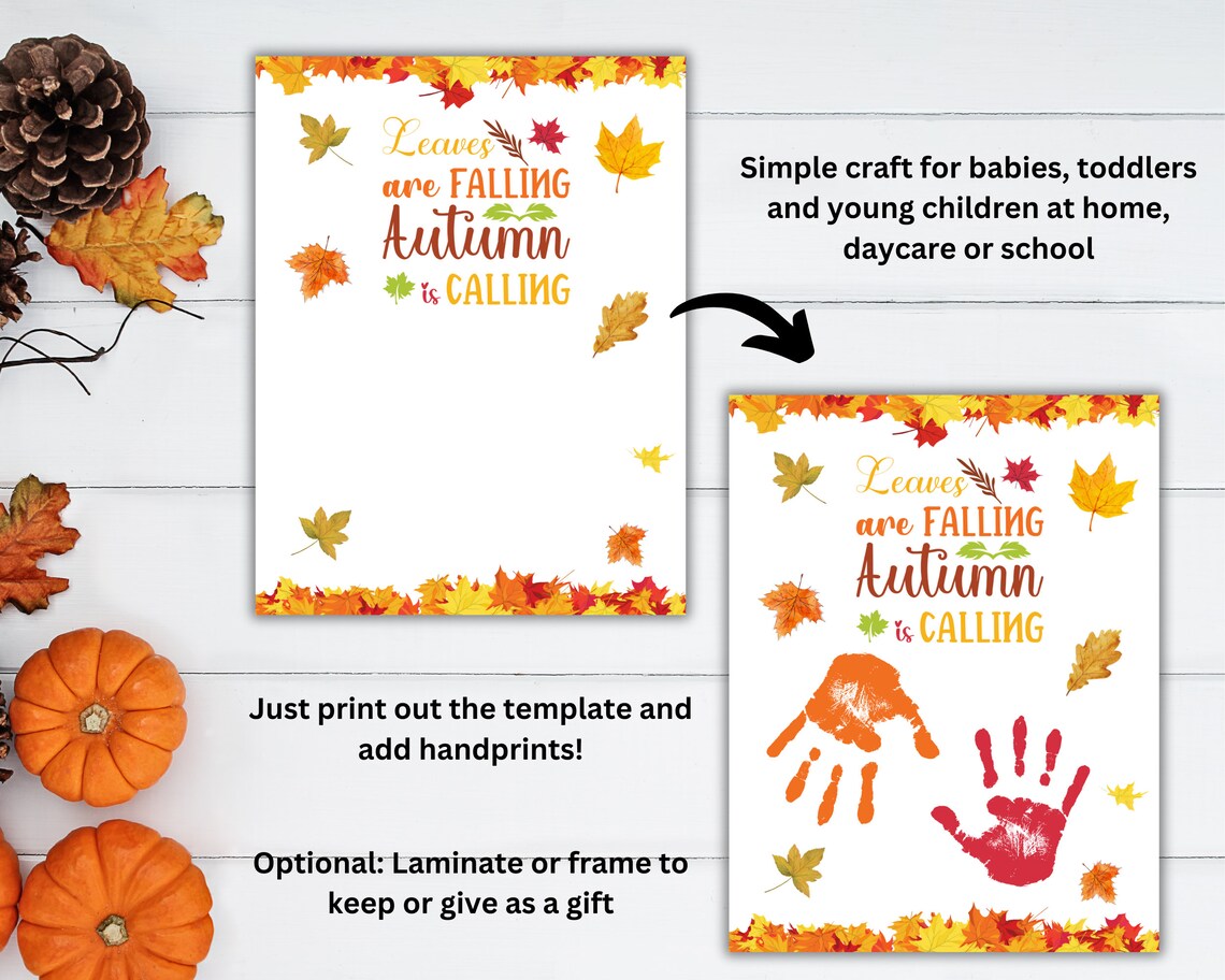 Fall Handprint Craft, Printable Handprint Art, Leaves Are Falling ...