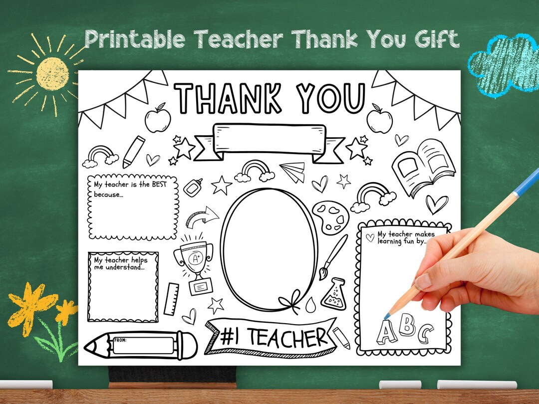 Editable Teacher Appreciation Printable Coloring Page, Card, Thank You ...