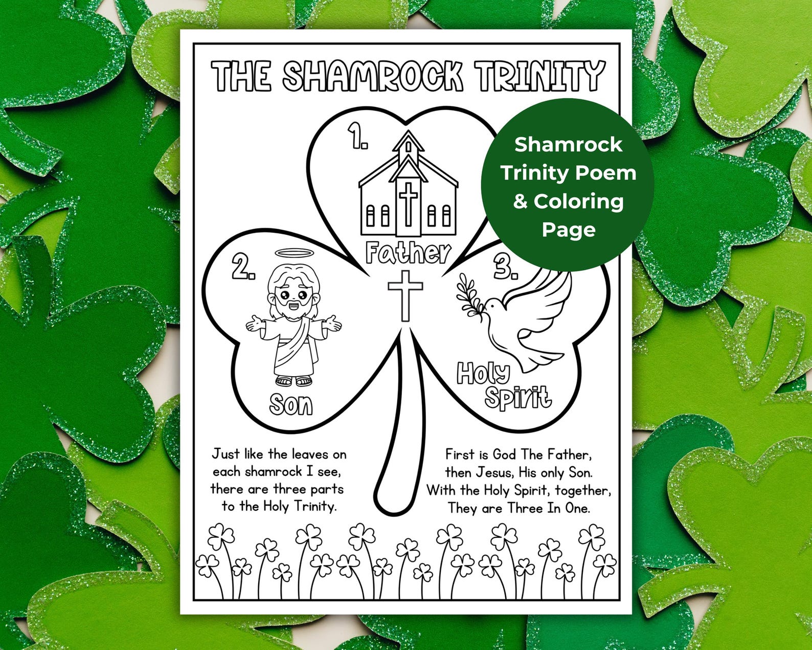 St. Patrick's Day Holy Trinity Coloring Page, Printable Shamrock ...