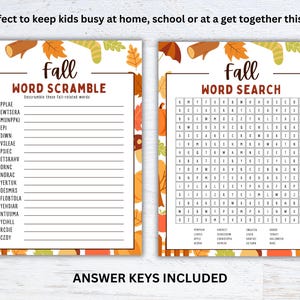 Fall Word Search & Word Scramble Puzzle, Printable Fall Games, Autumn ...