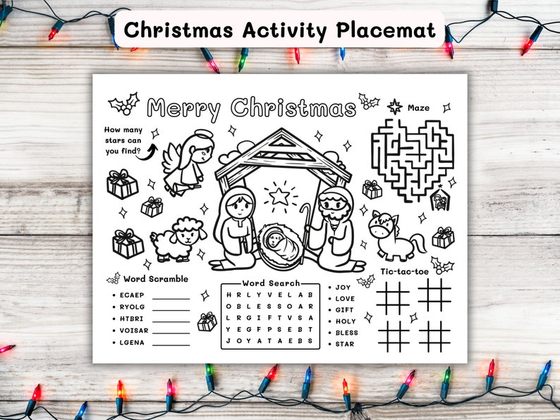Printable Christmas Activity Placemat, Christmas Coloring Sheet for ...