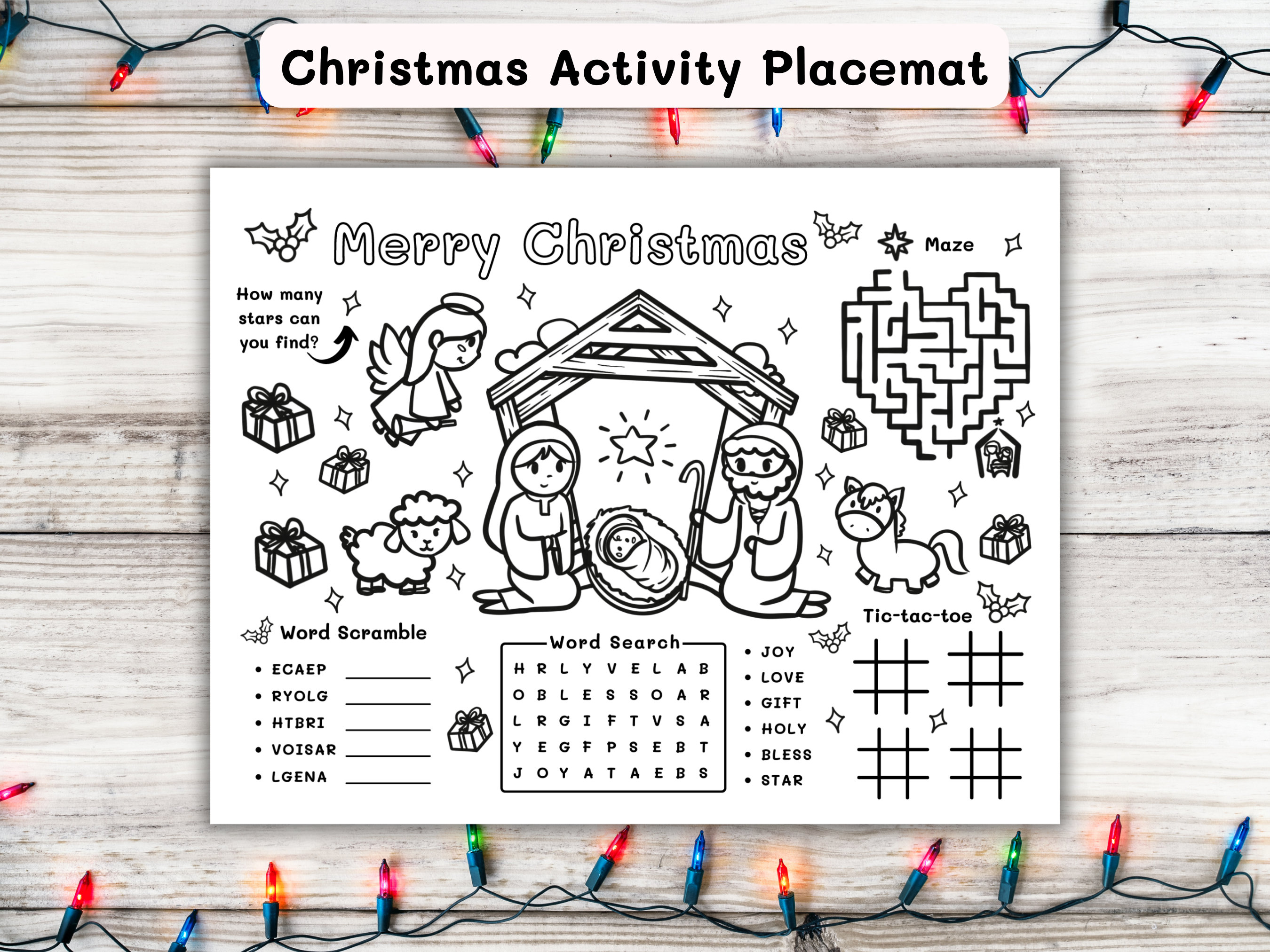 Printable Christmas Activity Placemat, Christmas Coloring Sheet for ...