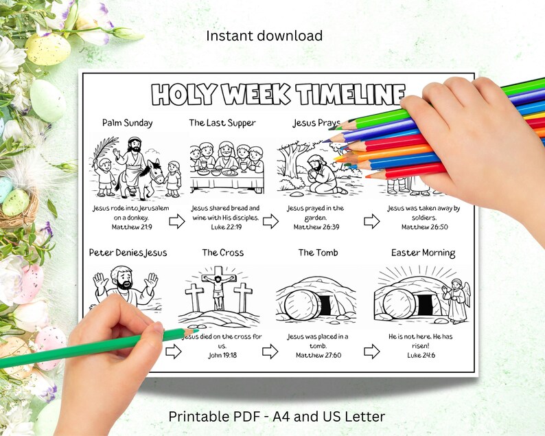 Holy Week Timeline Coloring Page Printable, Easter Bible Story ...