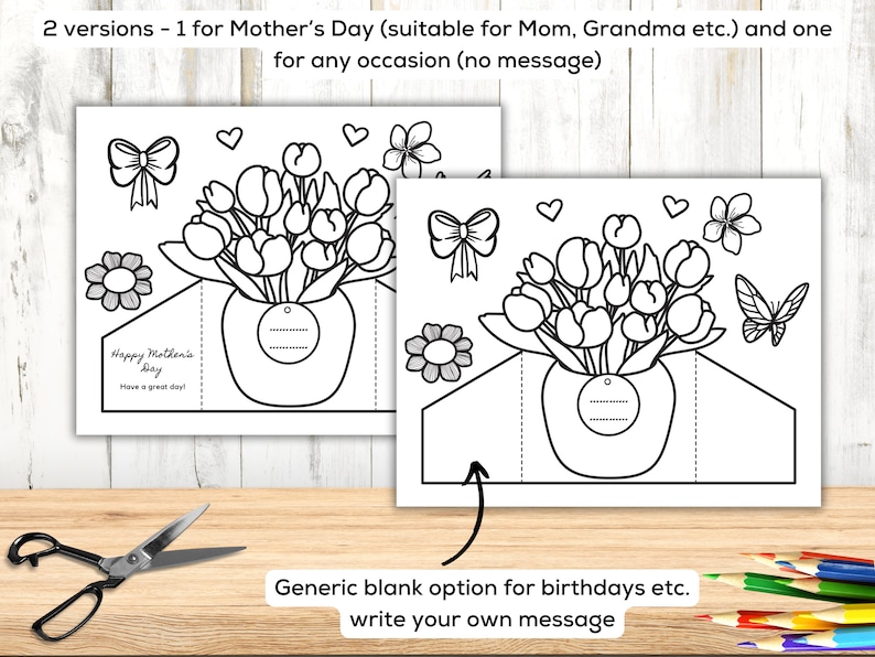 Printable Mother's Day Coloring Card, Homemade Card for Mom Grandma ...