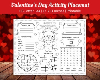 Printable Valentines Activity Placemat Coloring Page Valentine's Day ...
