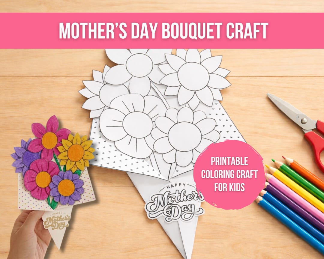 Mothers Day Flower Craft for Kids, Paper Flower Bouquet Craft Printable ...