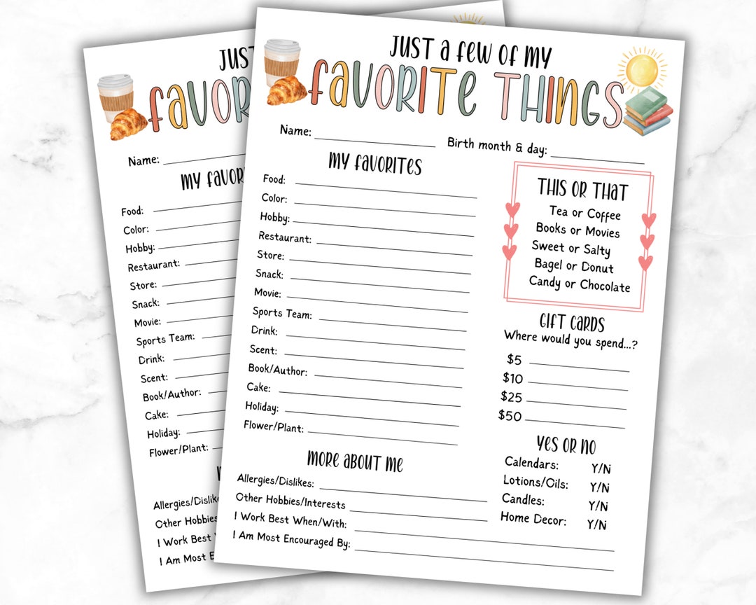 Get to Know You Survey, Teacher Favorite Things List, All About Me ...