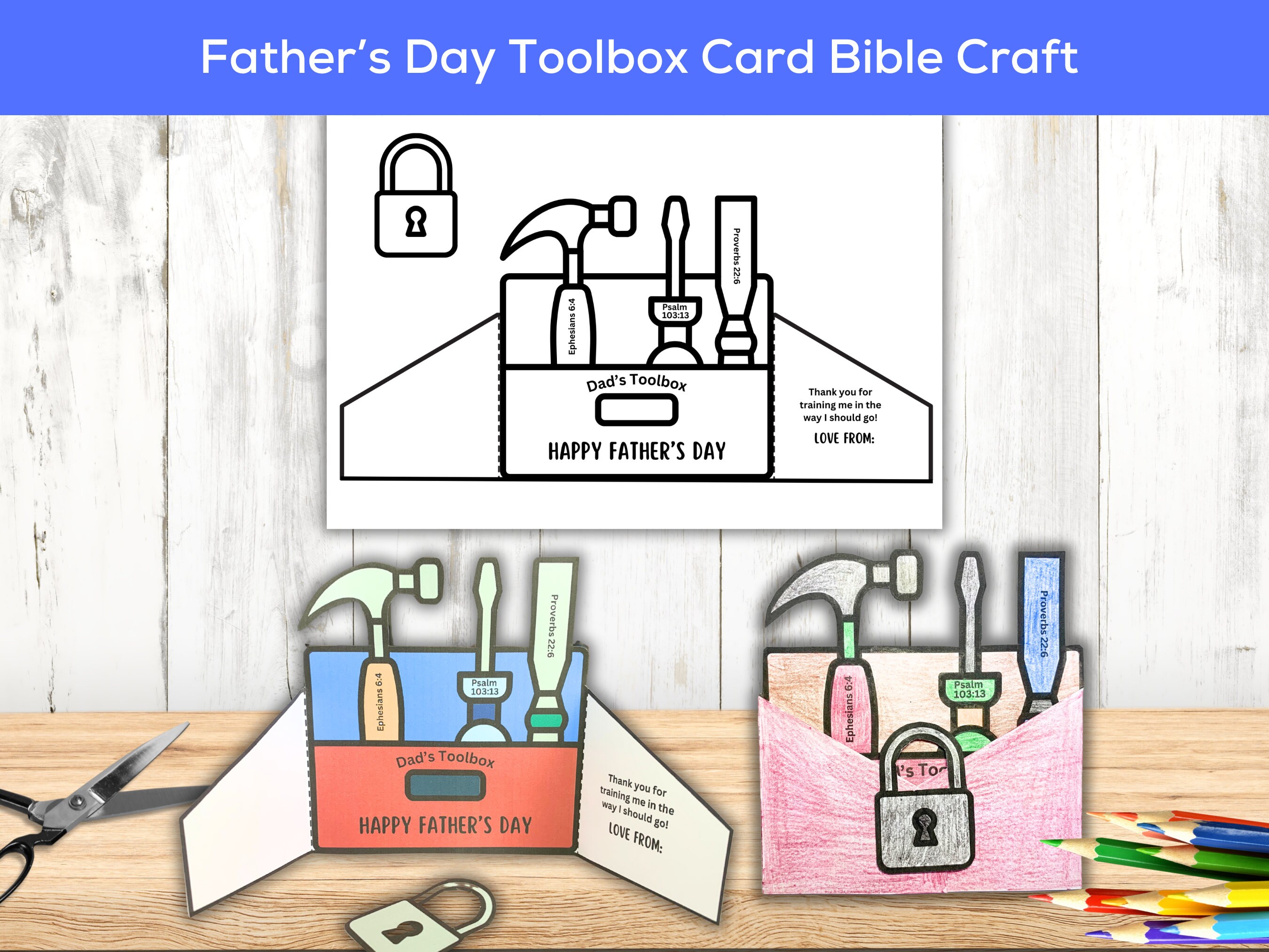 Father's Day Bible Craft, Printable Toolbox Coloring Card, Christian ...