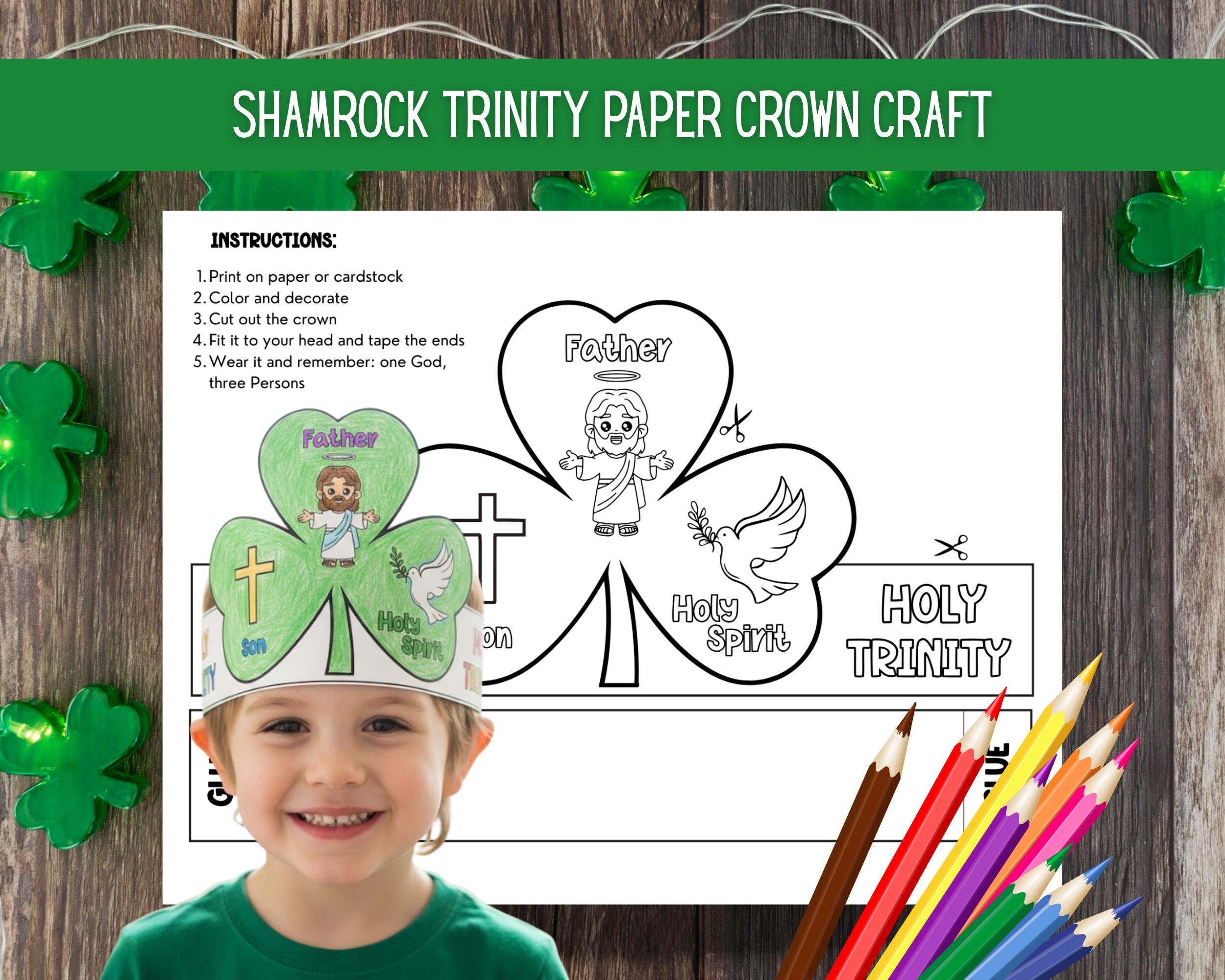 Shamrock Holy Trinity Coloring Craft, Printable Paper Crown Craft ...