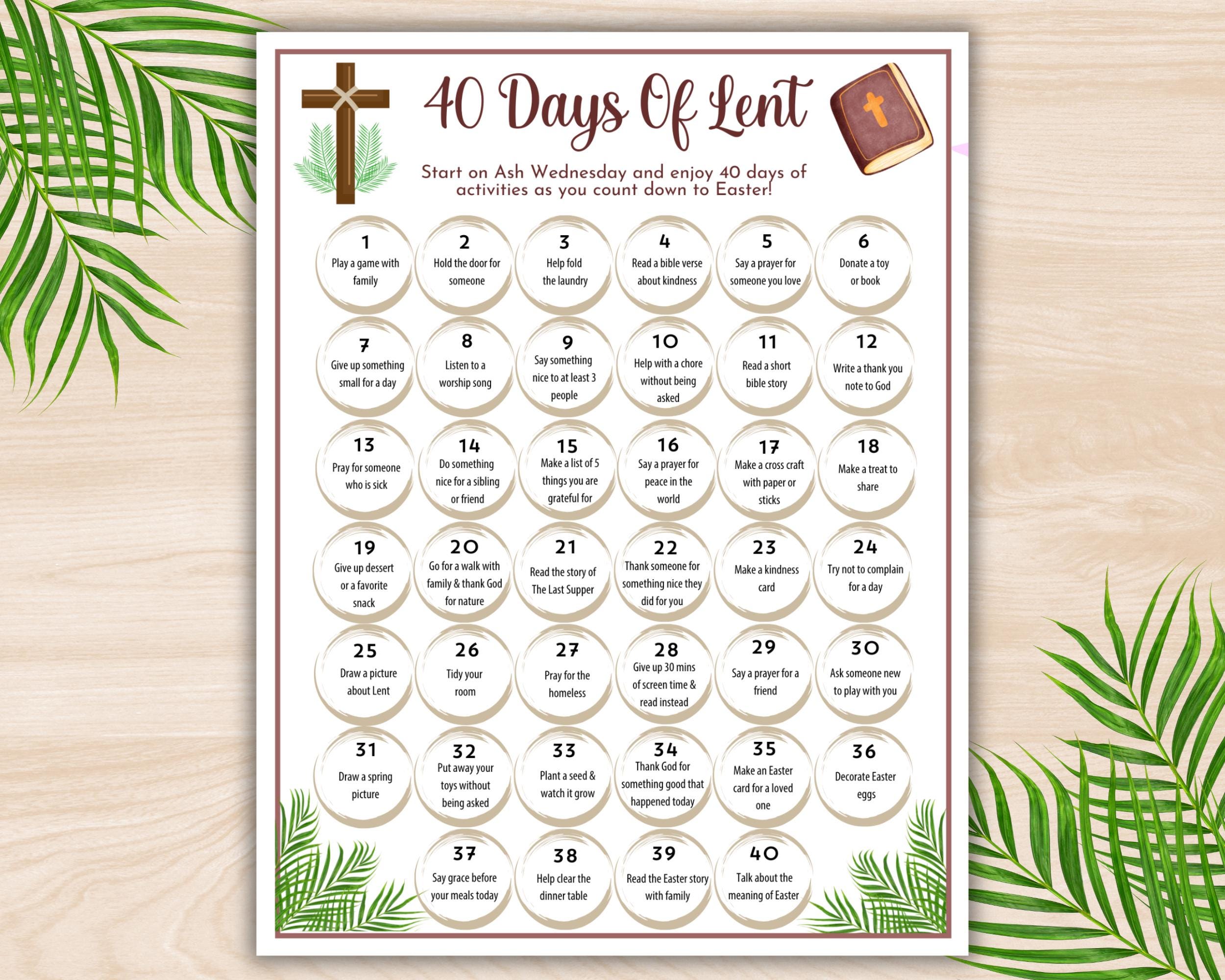 40 Days of Lent Countdown Calendar, Lenten Activities for Kids, Holy ...