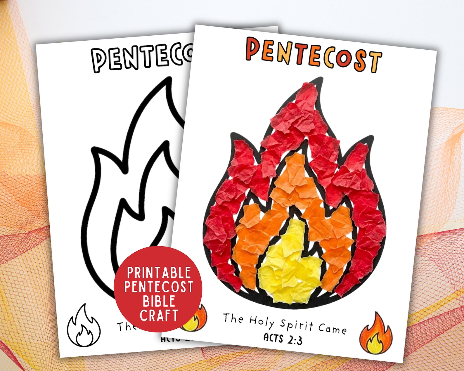 Pentecost Torn Paper Craft, Pentecost Bible Craft Printable, Religious ...