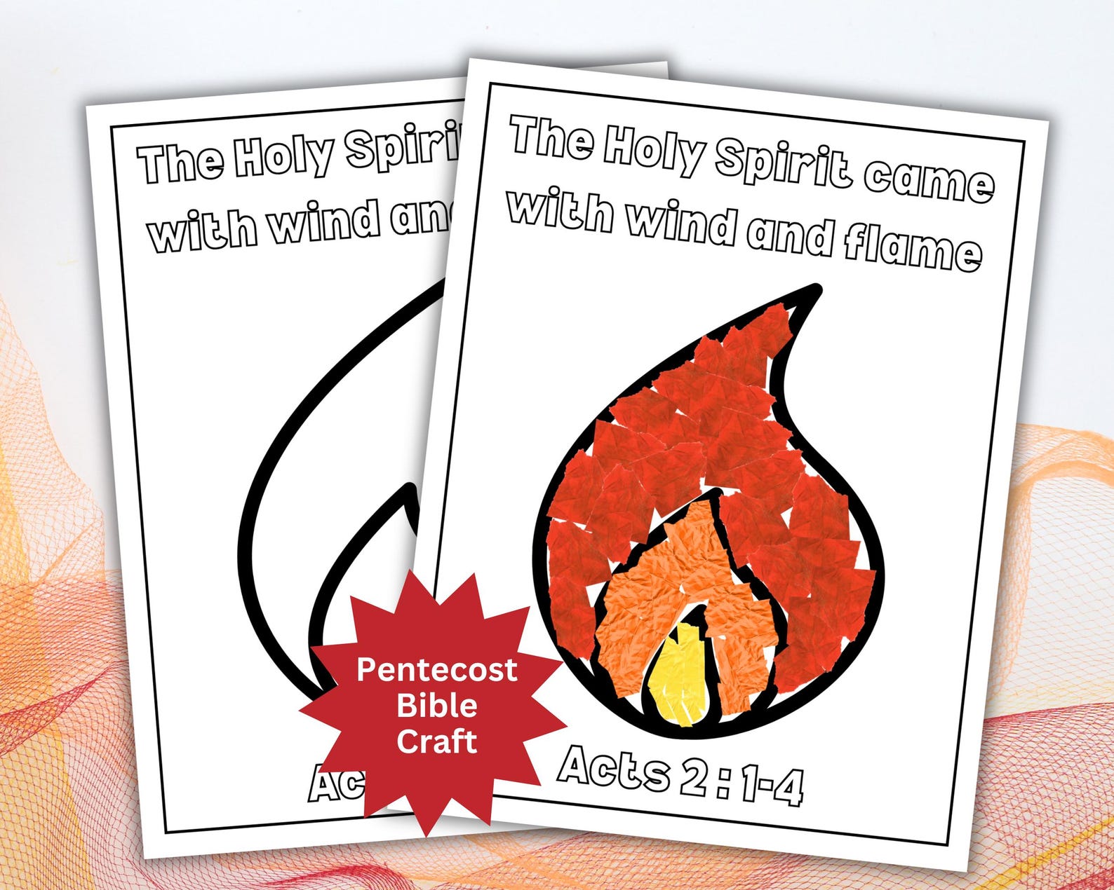 Pentecost Bible Craft Printable, Torn Paper Craft, Coloring Page, Kids ...