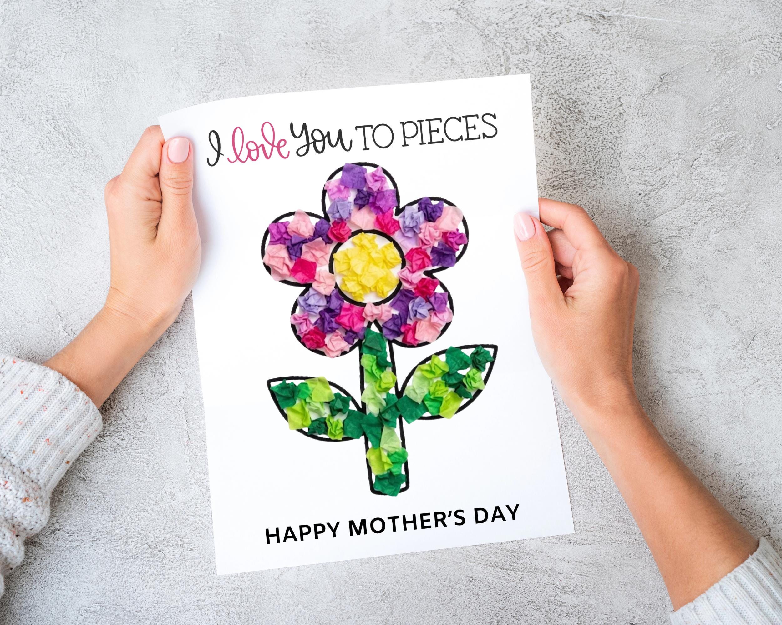Mother's Day Flower Tissue Paper Craft, Mothers Day Tear Art Card Gift ...