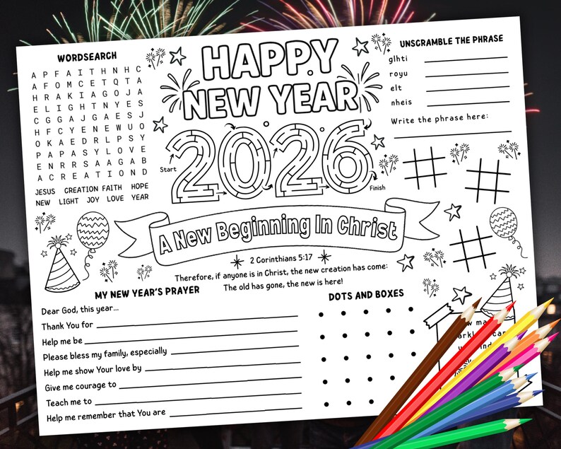 New Year Activity Placemat 2026, Coloring Page for Kids, Printable ...