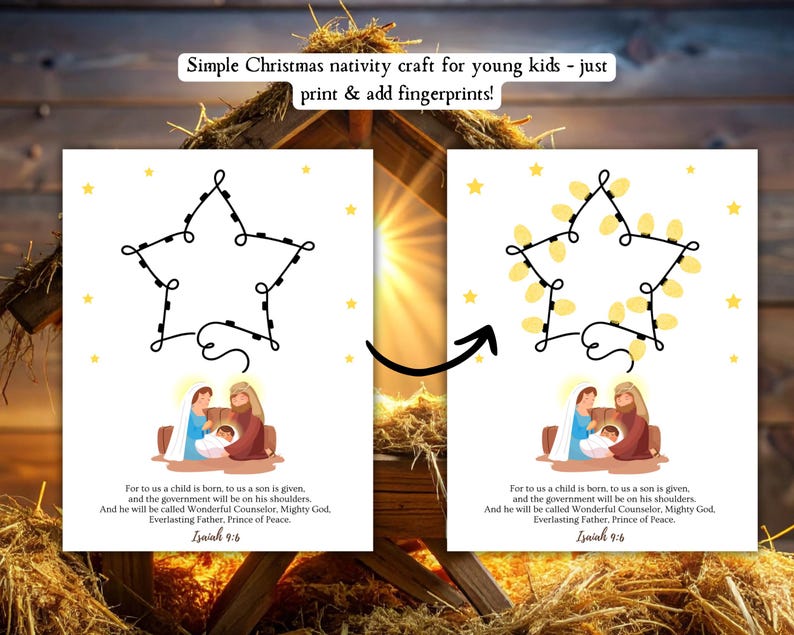 Nativity Fingerprint Craft, Christmas Thumbprint Art, Christmas Lights ...