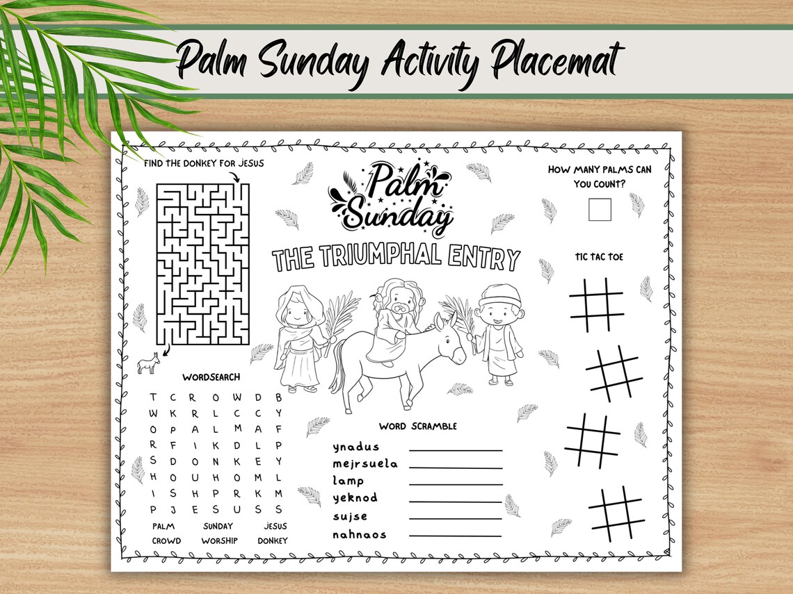 Printable Palm Sunday Activity Placemat, Holy Week, Coloring Page, Palm ...