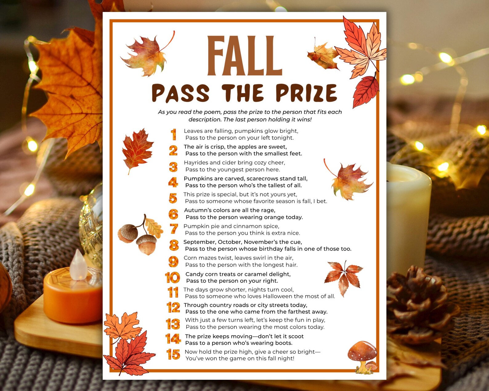 Fall Pass the Prize Game Printable, Autumn Party Game Poem ...