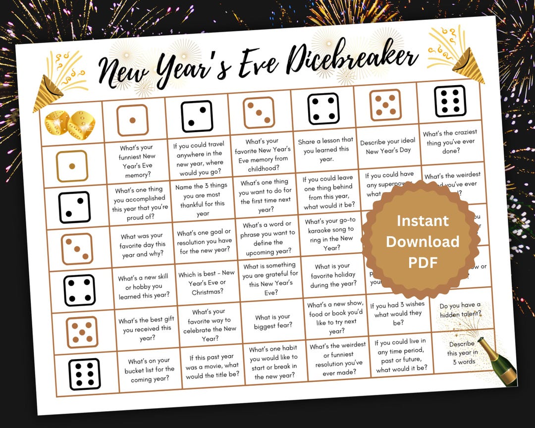 New Year's Eve Icebreaker Questions, Get to Know You Dicebreaker, New ...