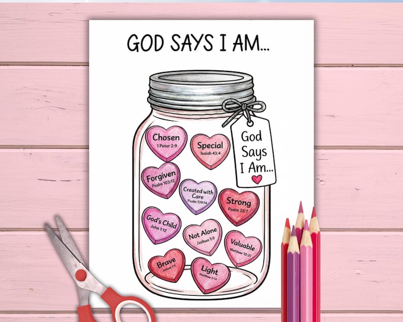 God Says I Am Candy Jar Coloring Craft Printable, Kids Identity in ...