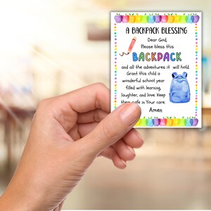 Backpack Blessing Tag Back to School, Printable Gift Tag, Christian ...