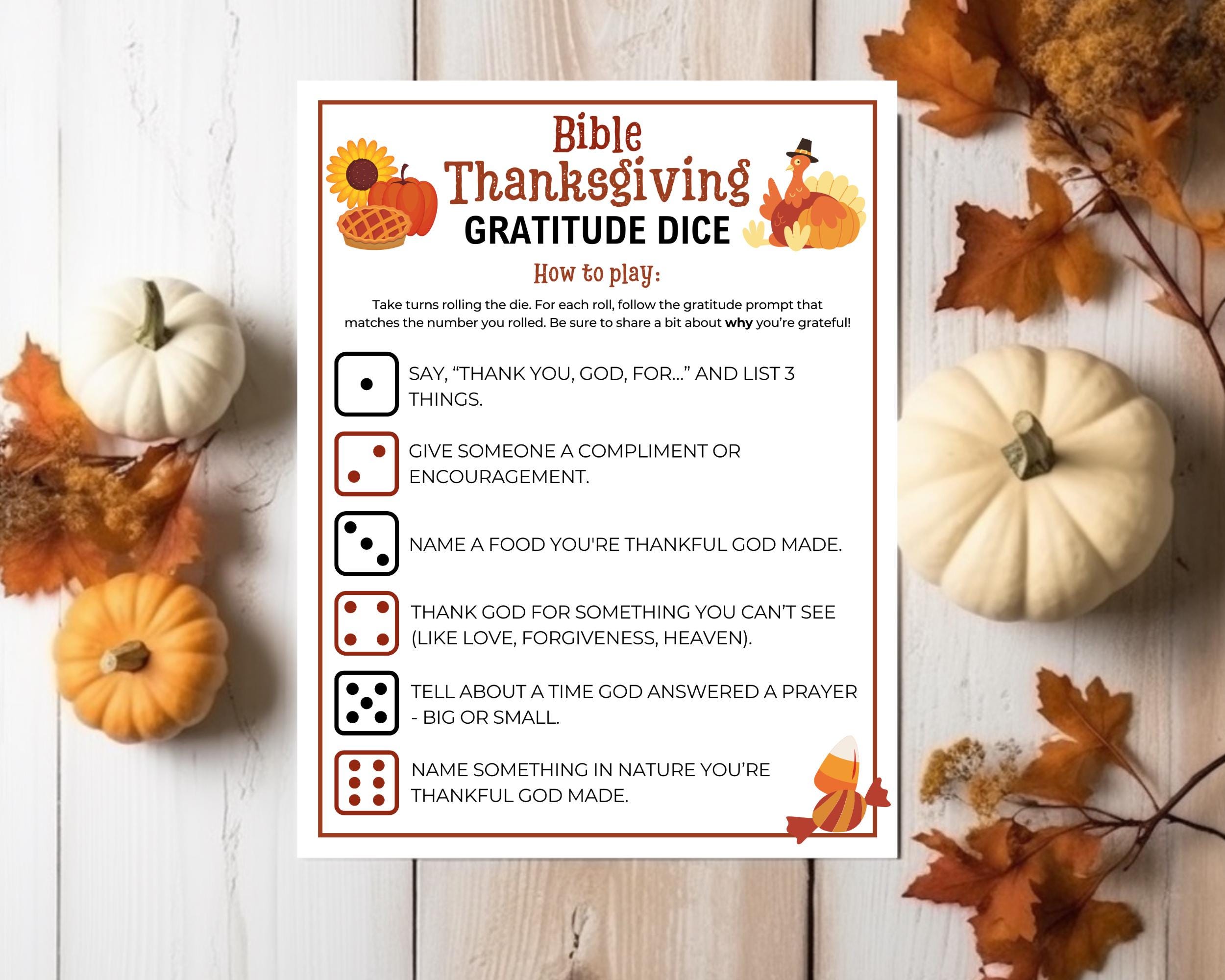 Bible Thanksgiving Gratitude Dice Game, Printable Thanksgiving Game ...