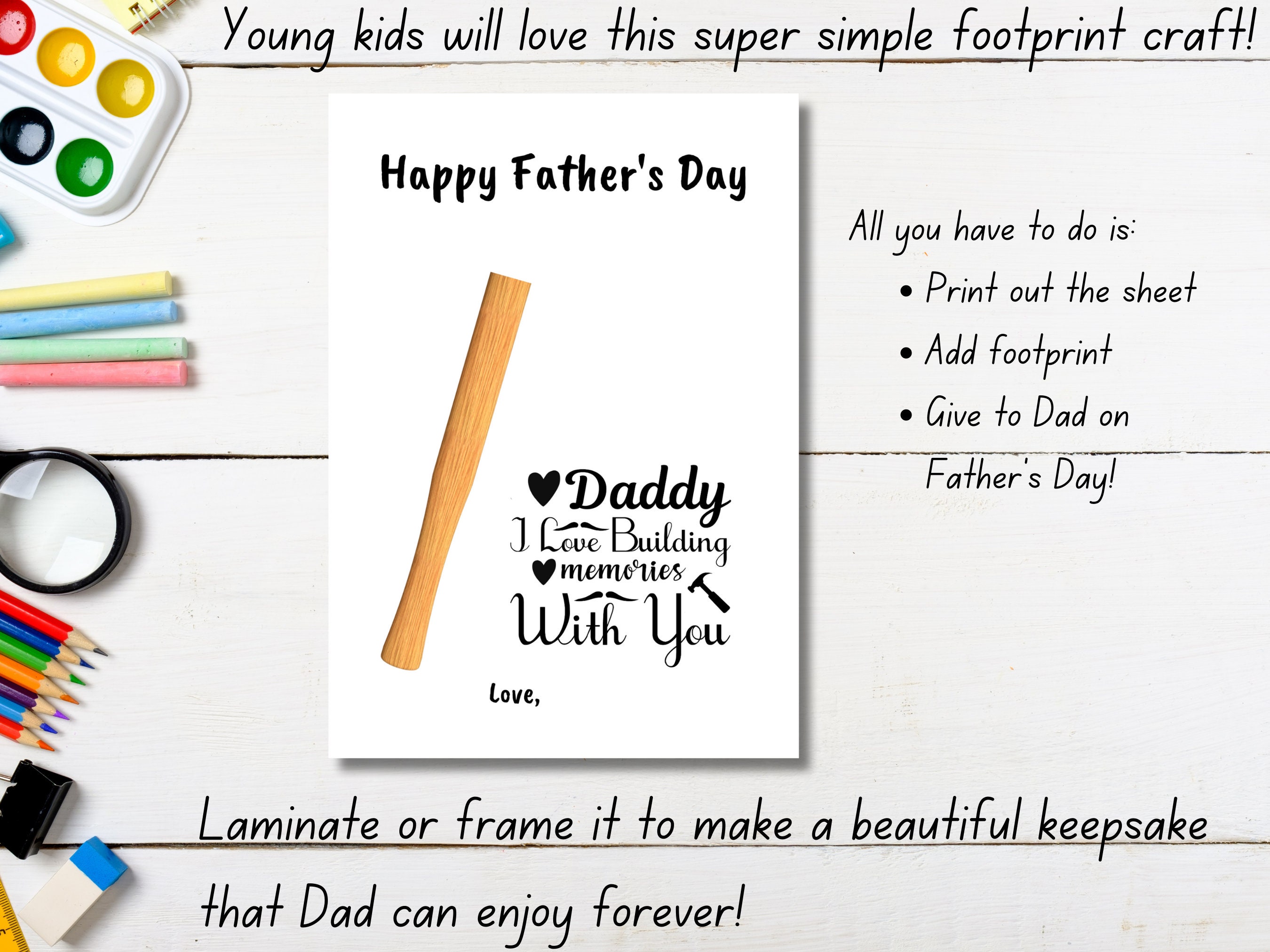 Father's Day Hammer Handprint Footprint Art, Printable Craft, Father's ...