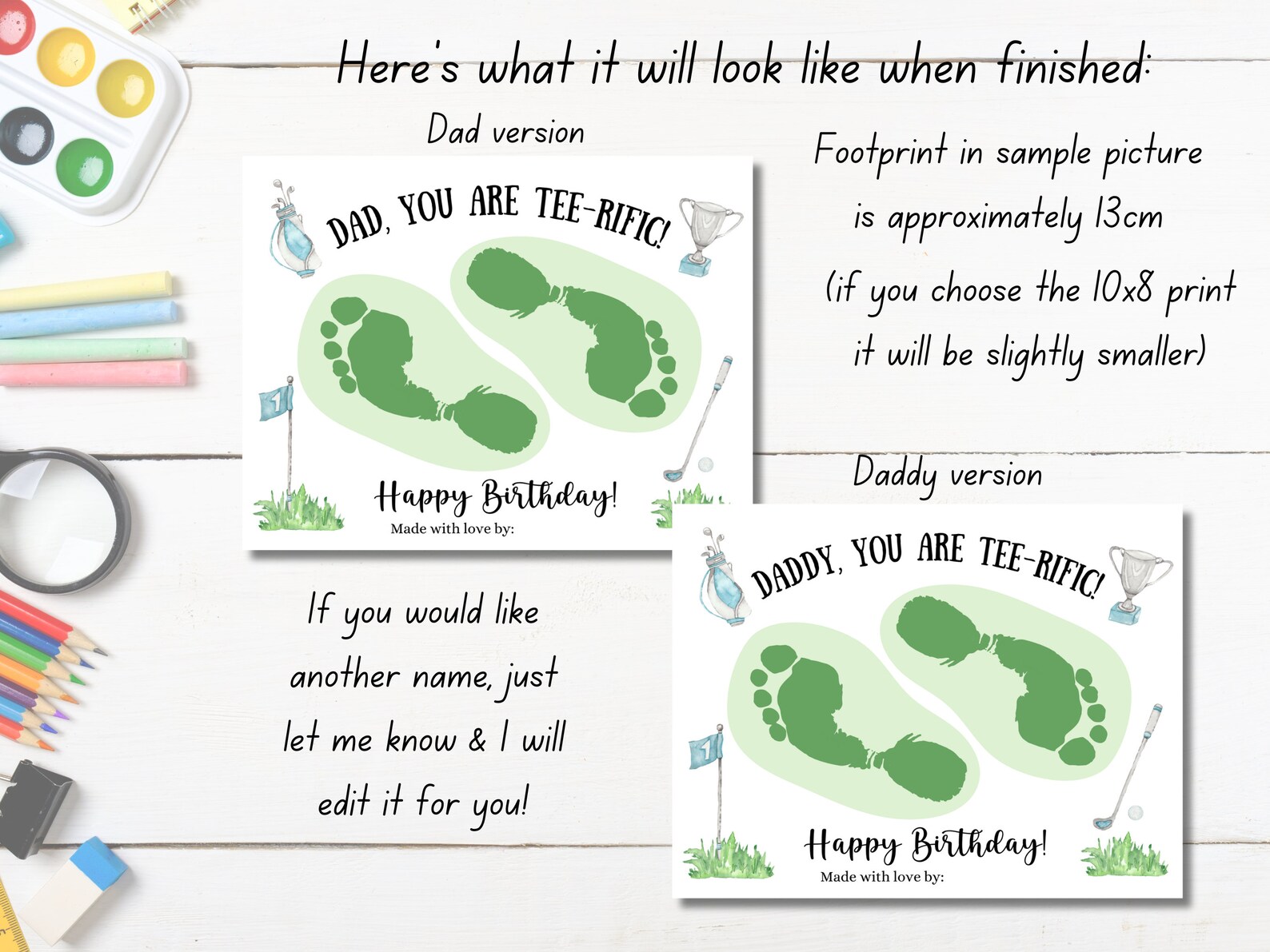 Golf Handprint Footprint Art, Birthday Printable Craft, Dad Golf ...