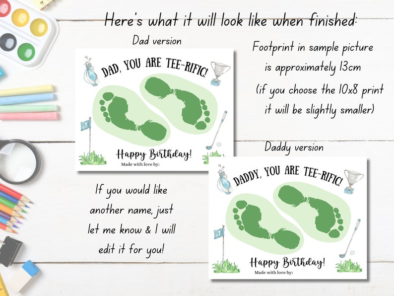 Golf Handprint Footprint Art, Birthday Printable Craft, Dad Golf ...