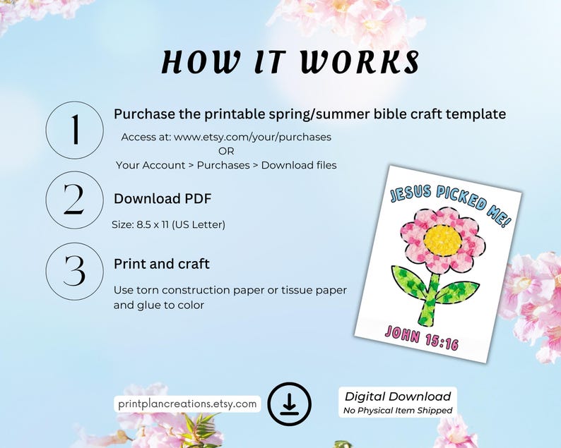 Spring Torn Paper Craft Printable, Spring Bible Craft, Preschool Flower ...