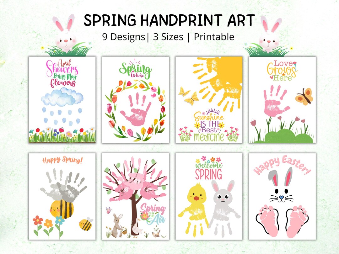Spring Handprint Art Bundle, Spring Handprint Craft, Printable, Spring ...