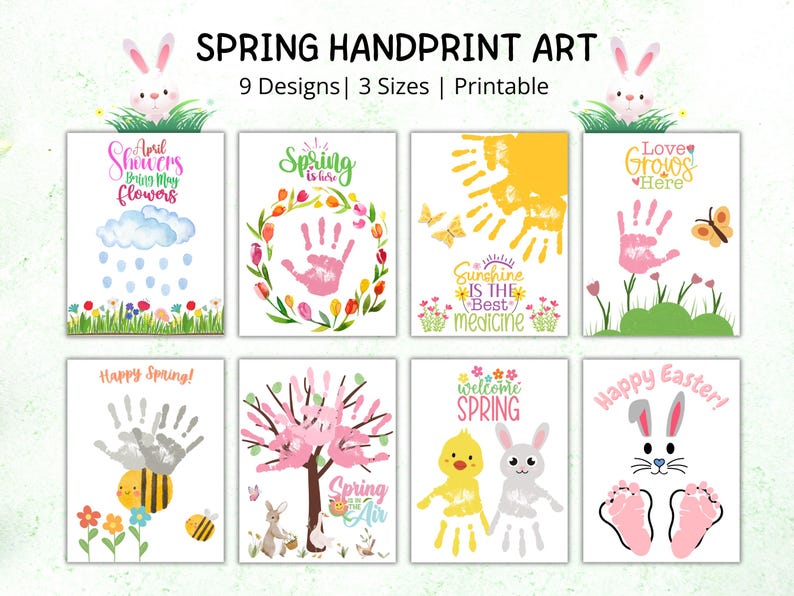 Spring Handprint Art Bundle, Spring Handprint Craft, Printable, Spring ...