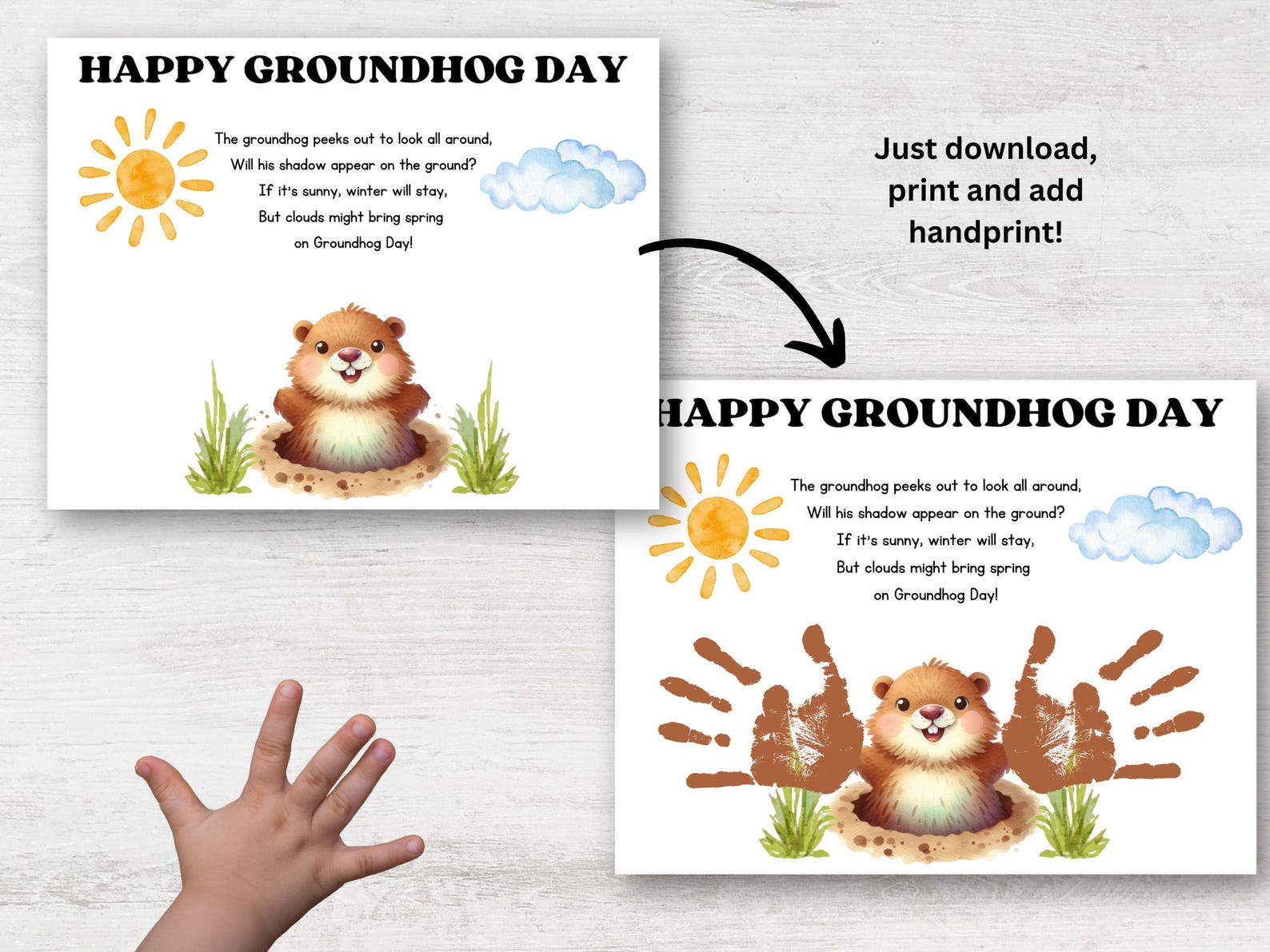 Groundhog Day Handprint Art, Kids Toddlers Preschool Daycare Handprint ...